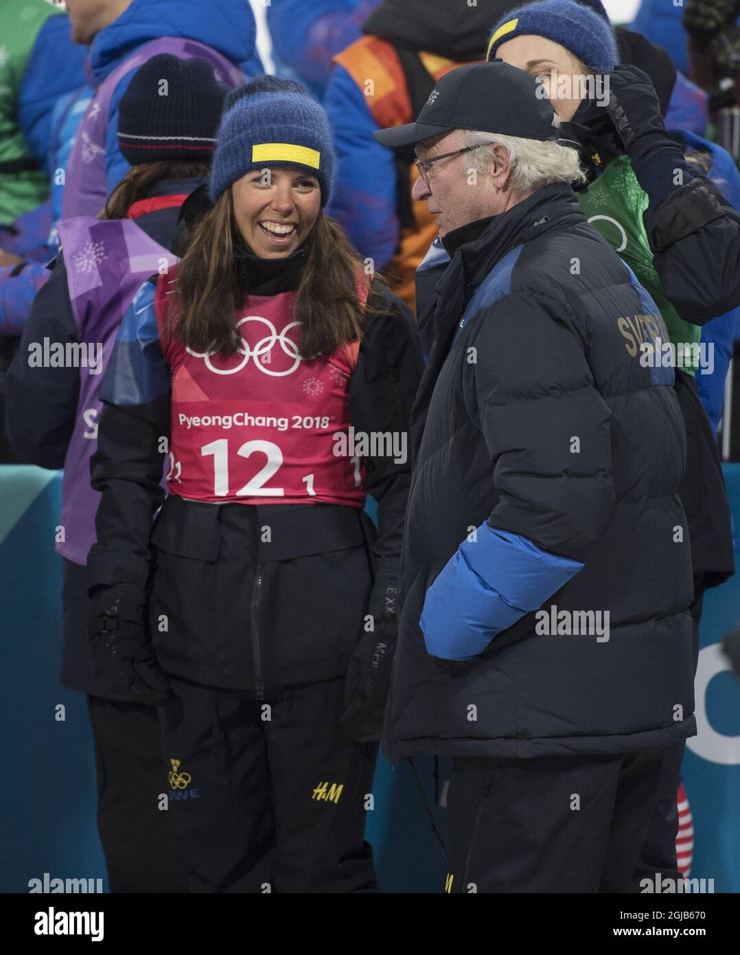 PYEONGCHANG 2018-02-21 Sweden's King Carl Gustaf is seen talking to ...