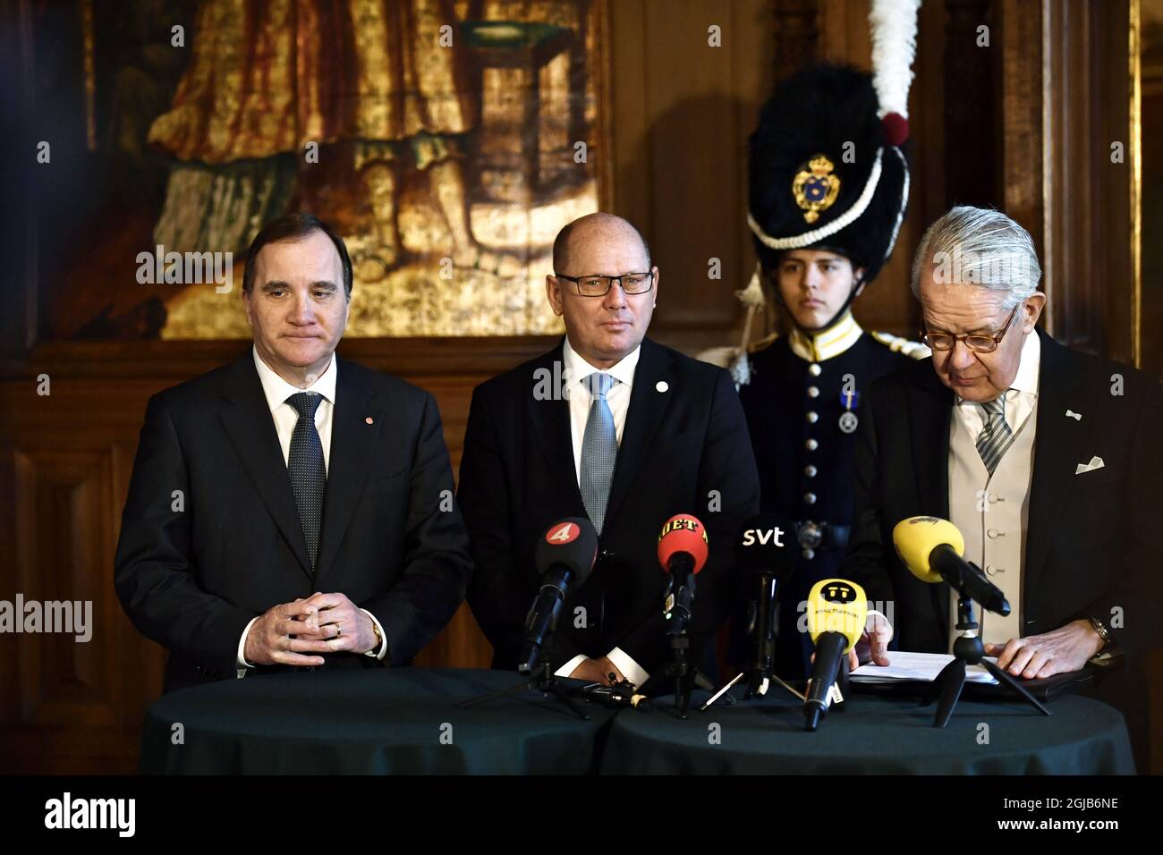 Prime Minister Stefan Lofven, Speaker of the Parliament Urban Ahlin and ...
