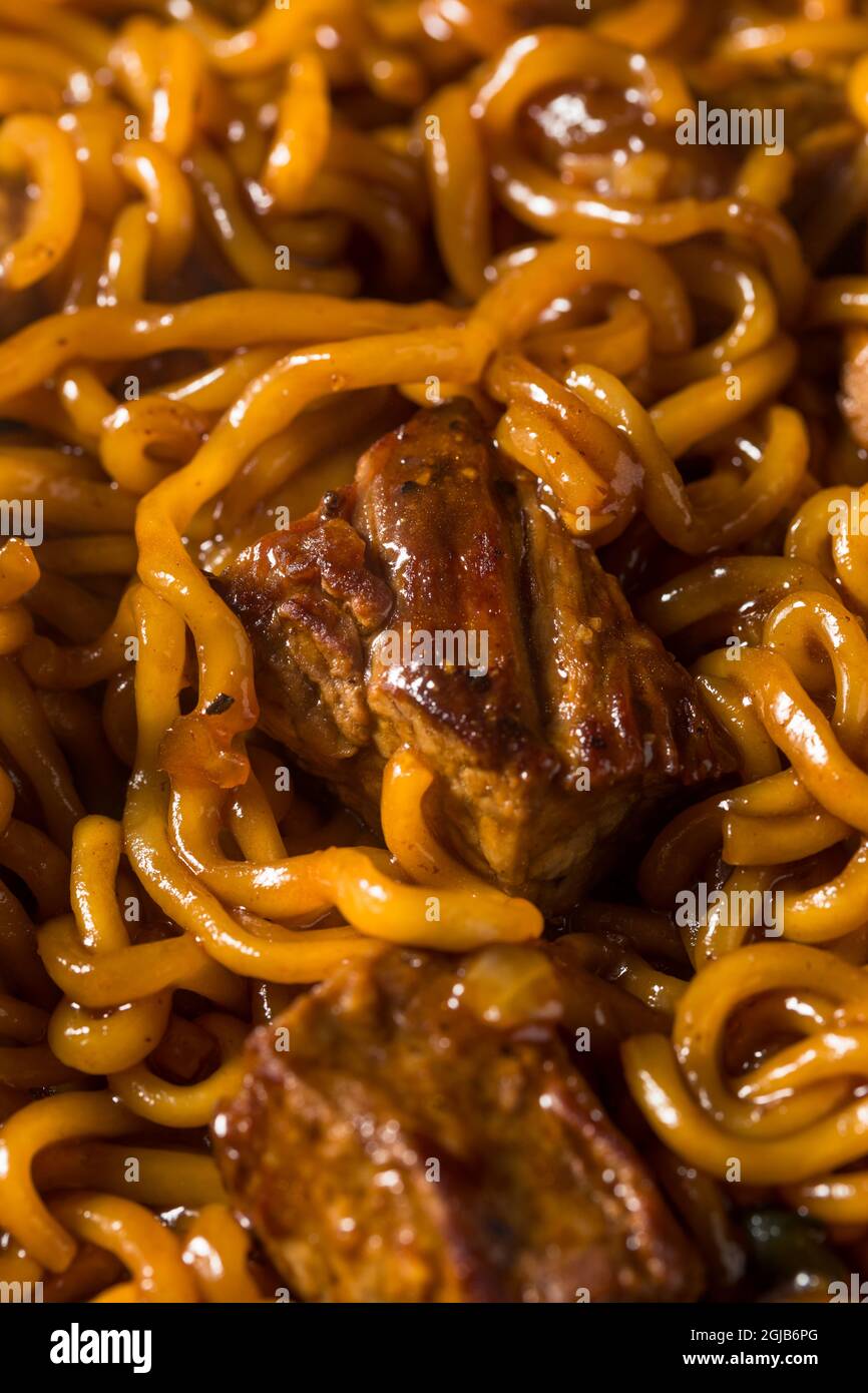 Homemade Trendy Korean Jjapaguri Noodles with Beef and Ramen Stock ...