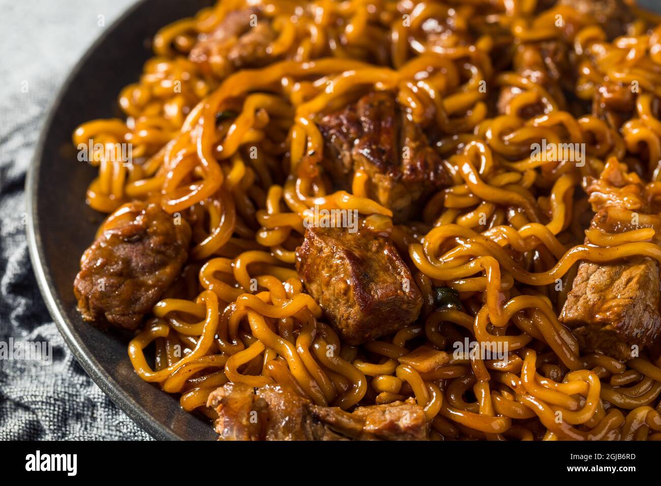 Homemade Trendy Korean Jjapaguri Noodles with Beef and Ramen Stock ...