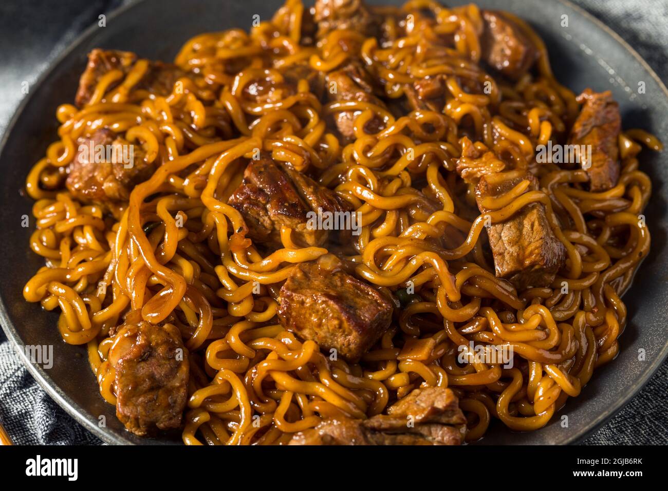 Homemade Trendy Korean Jjapaguri Noodles with Beef and Ramen Stock ...