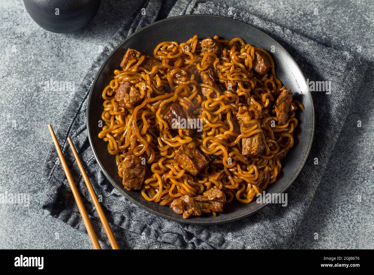 Homemade Trendy Korean Jjapaguri Noodles with Beef and Ramen Stock ...