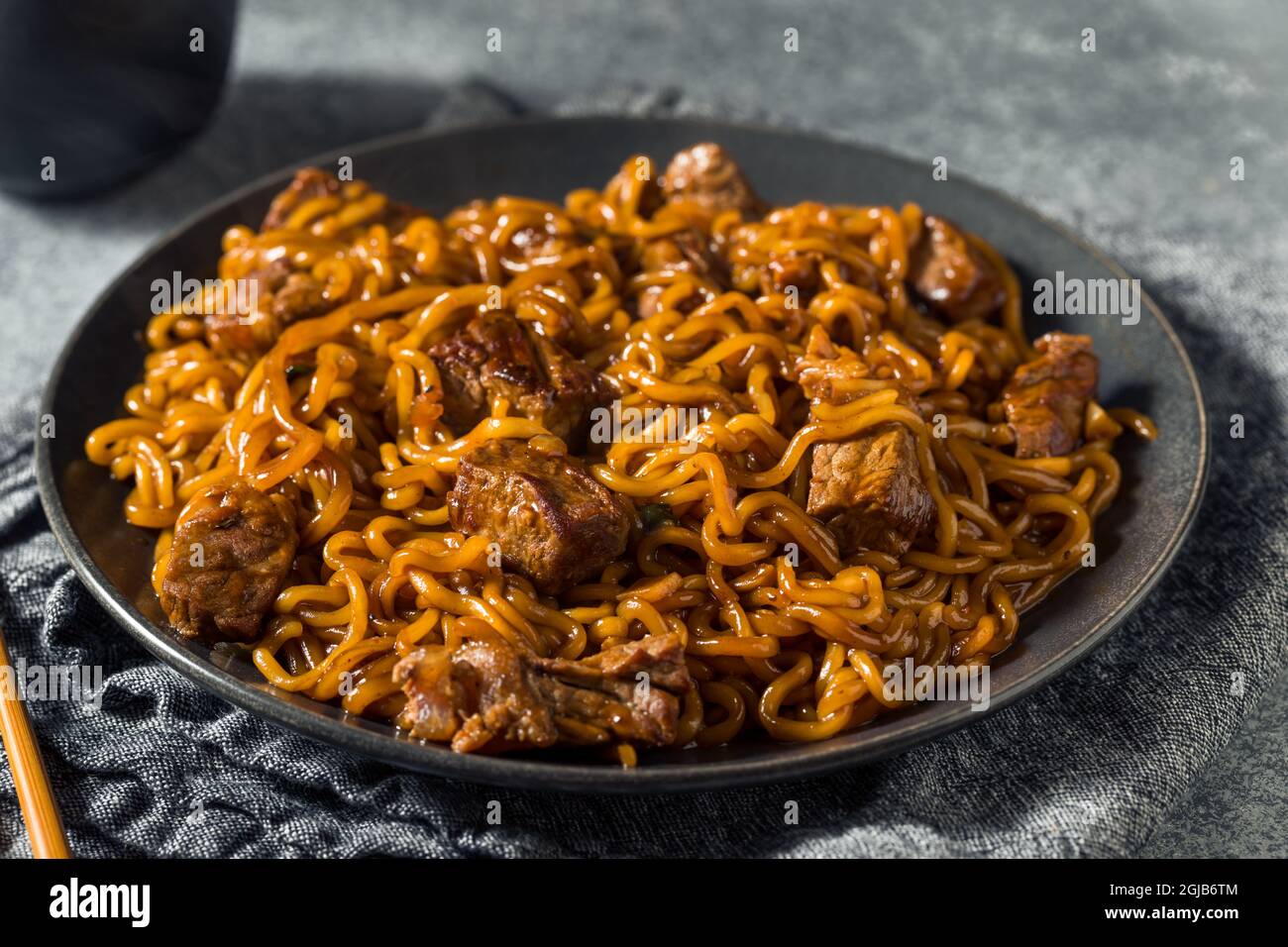 Homemade Trendy Korean Jjapaguri Noodles with Beef and Ramen Stock ...