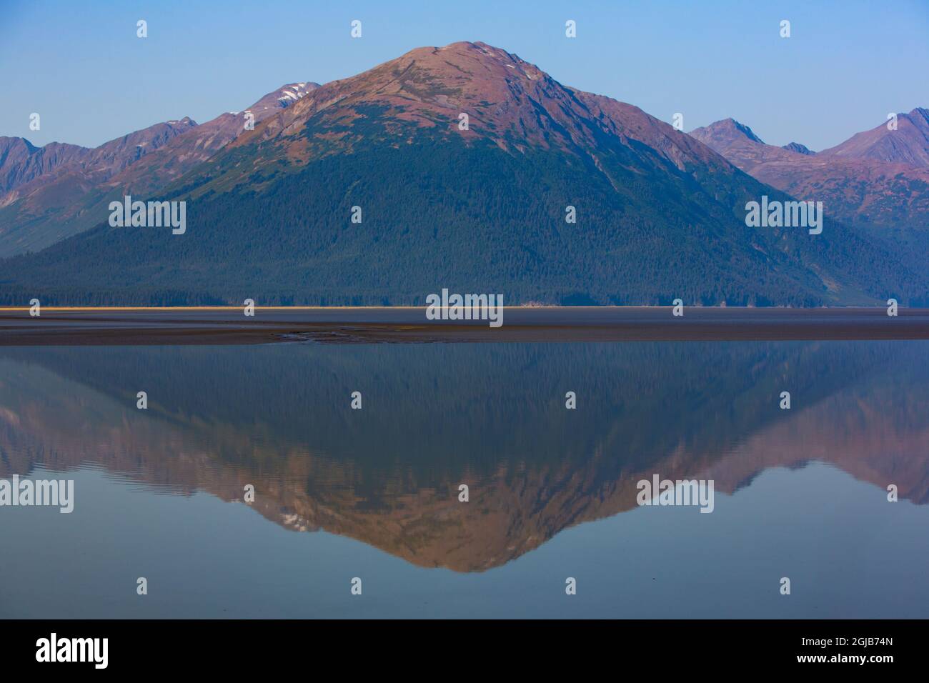 Cook Inlet, Alaska, Kenia Mountains and bay water reflection Stock ...
