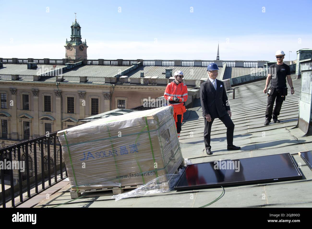 STOCKHOLM 20180419 King Carl Gustaf is seen at the roof of the Royal ...