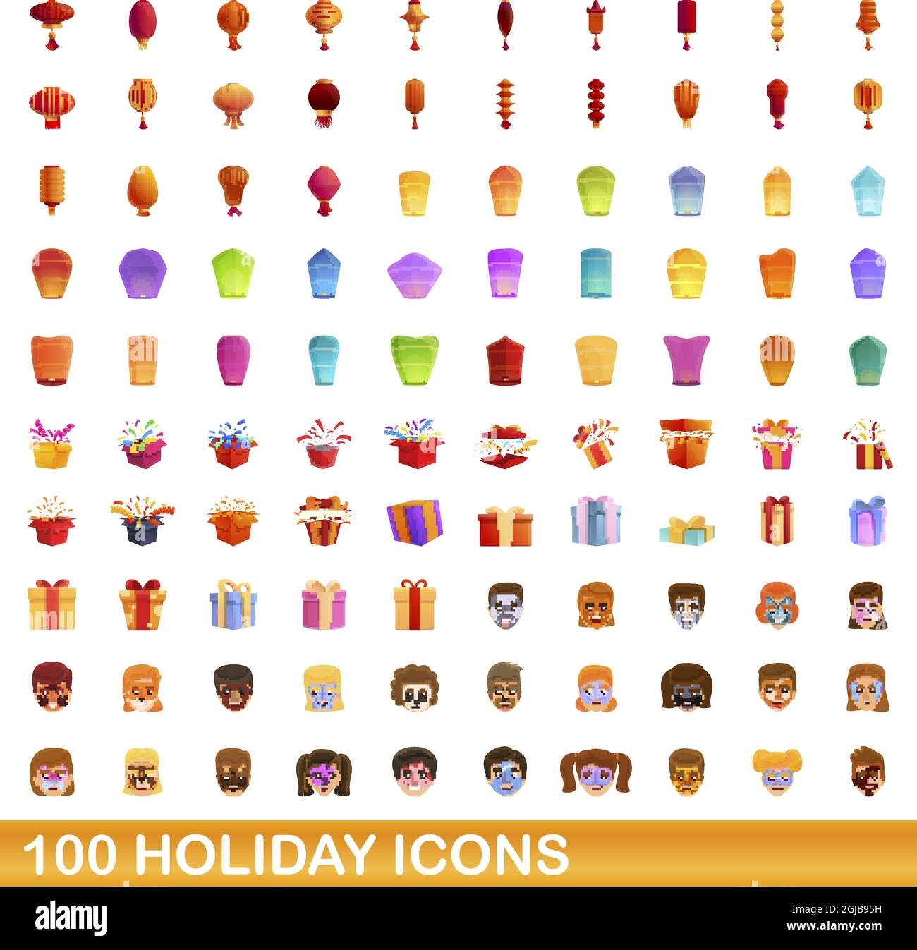 100 holiday icons set. Cartoon illustration of 100 holiday icons vector ...