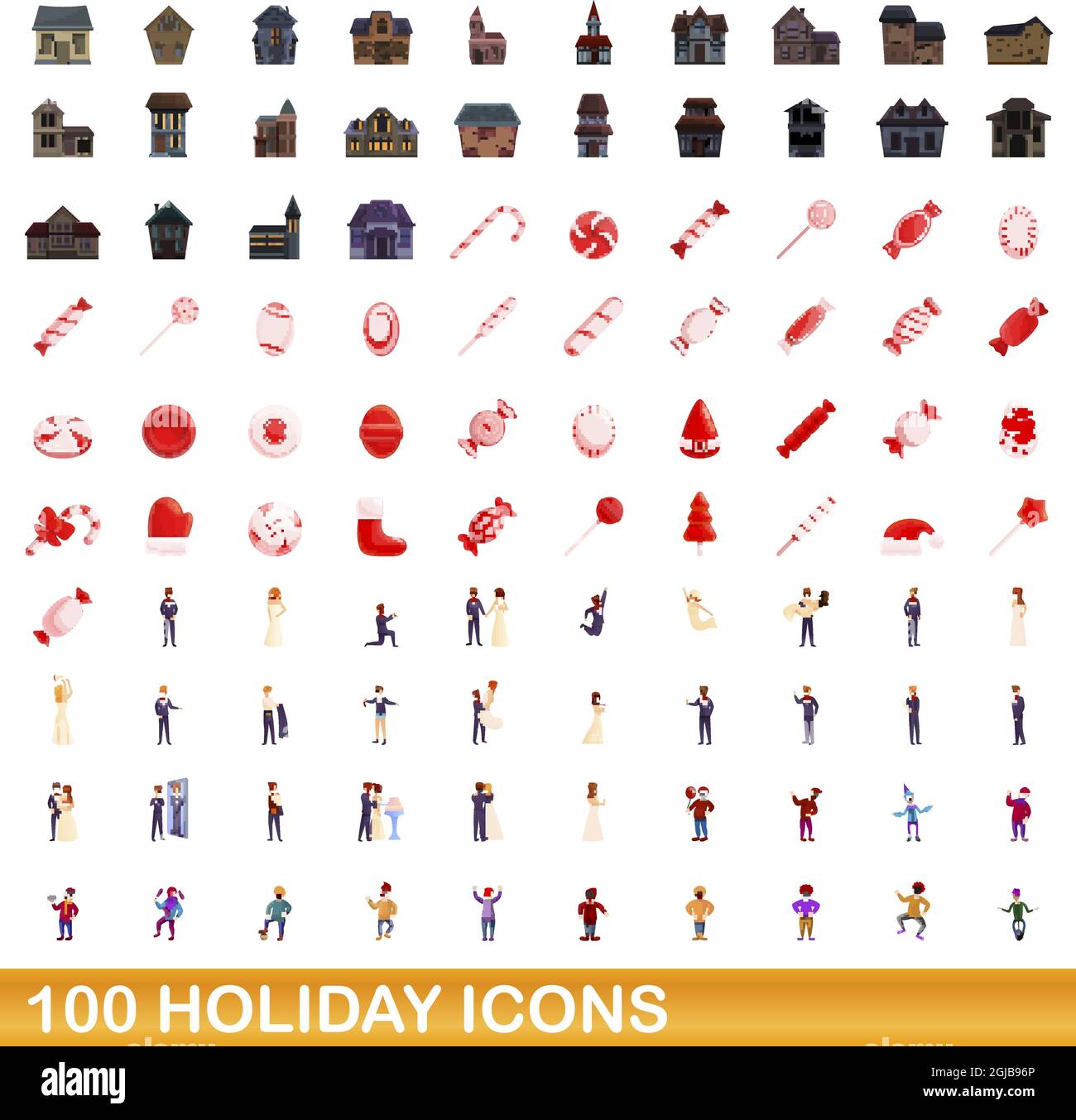 100 holiday icons set. Cartoon illustration of 100 holiday icons vector ...