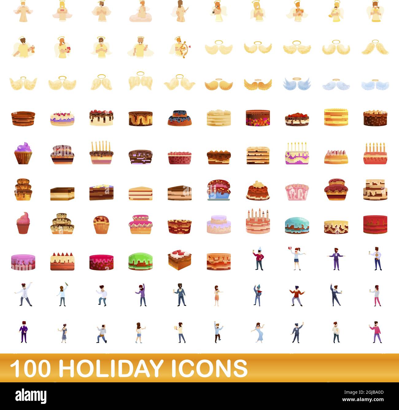 100 holiday icons set. Cartoon illustration of 100 holiday icons vector ...