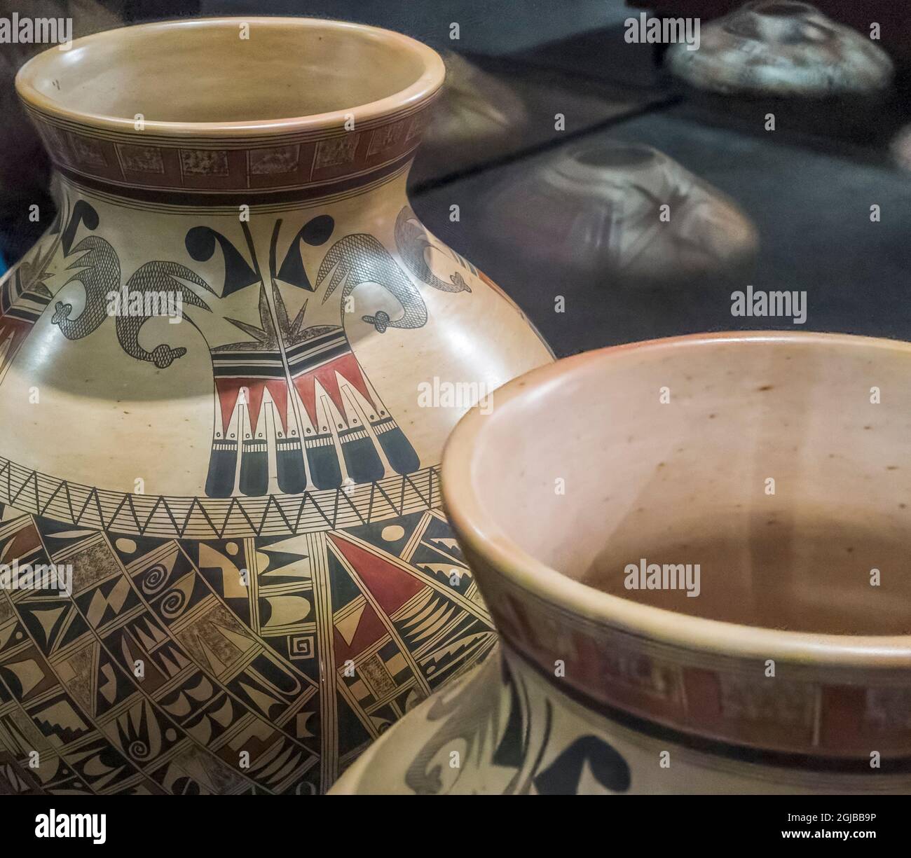 USA, Arizona, Scottsdale. Decorated Native-American pottery jugs ...