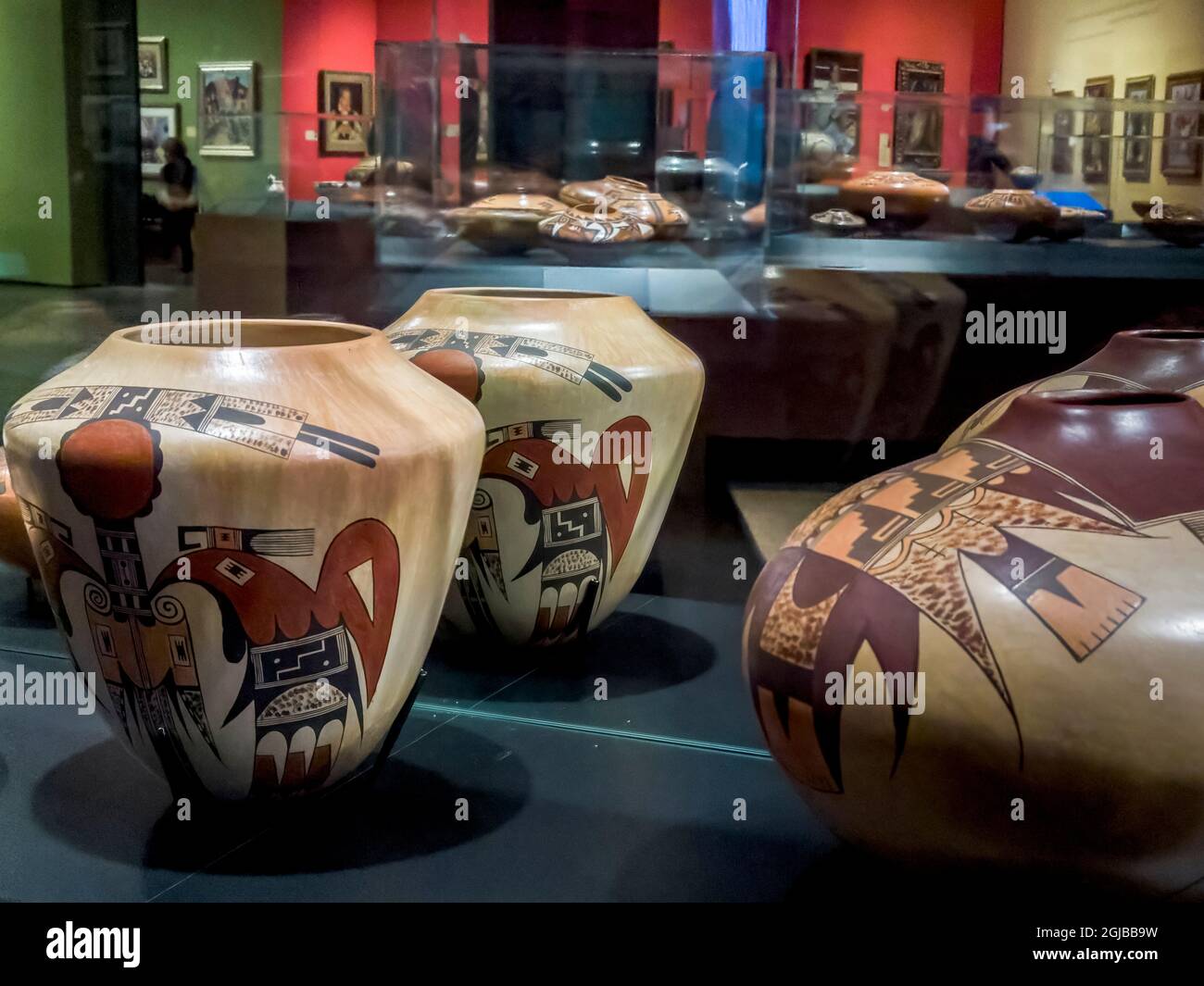 USA, Arizona, Scottsdale. Decorated Native-American pottery jugs ...