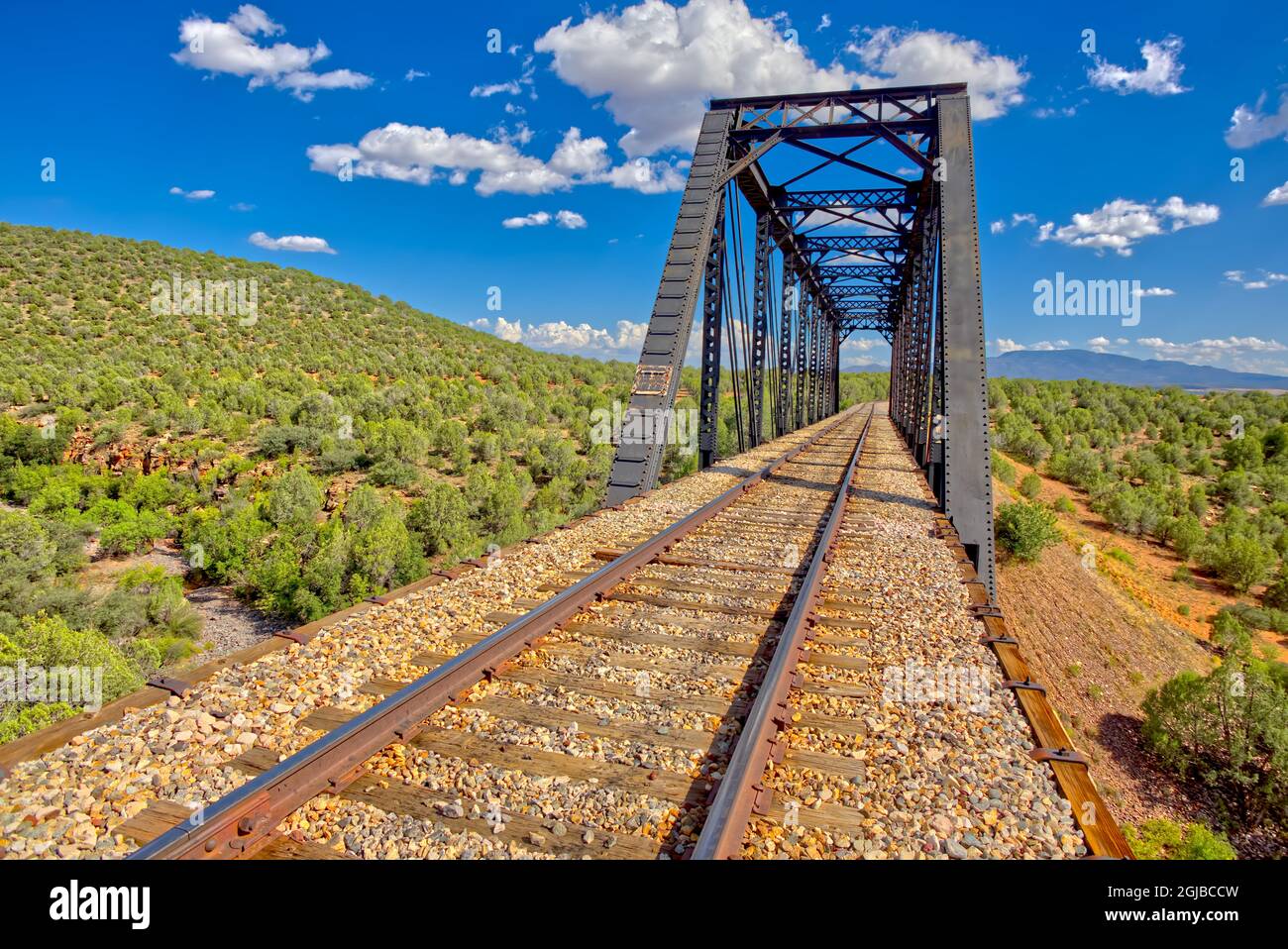 Closeup of an old railroad trestle bridge spanning Bear Canyon near ...