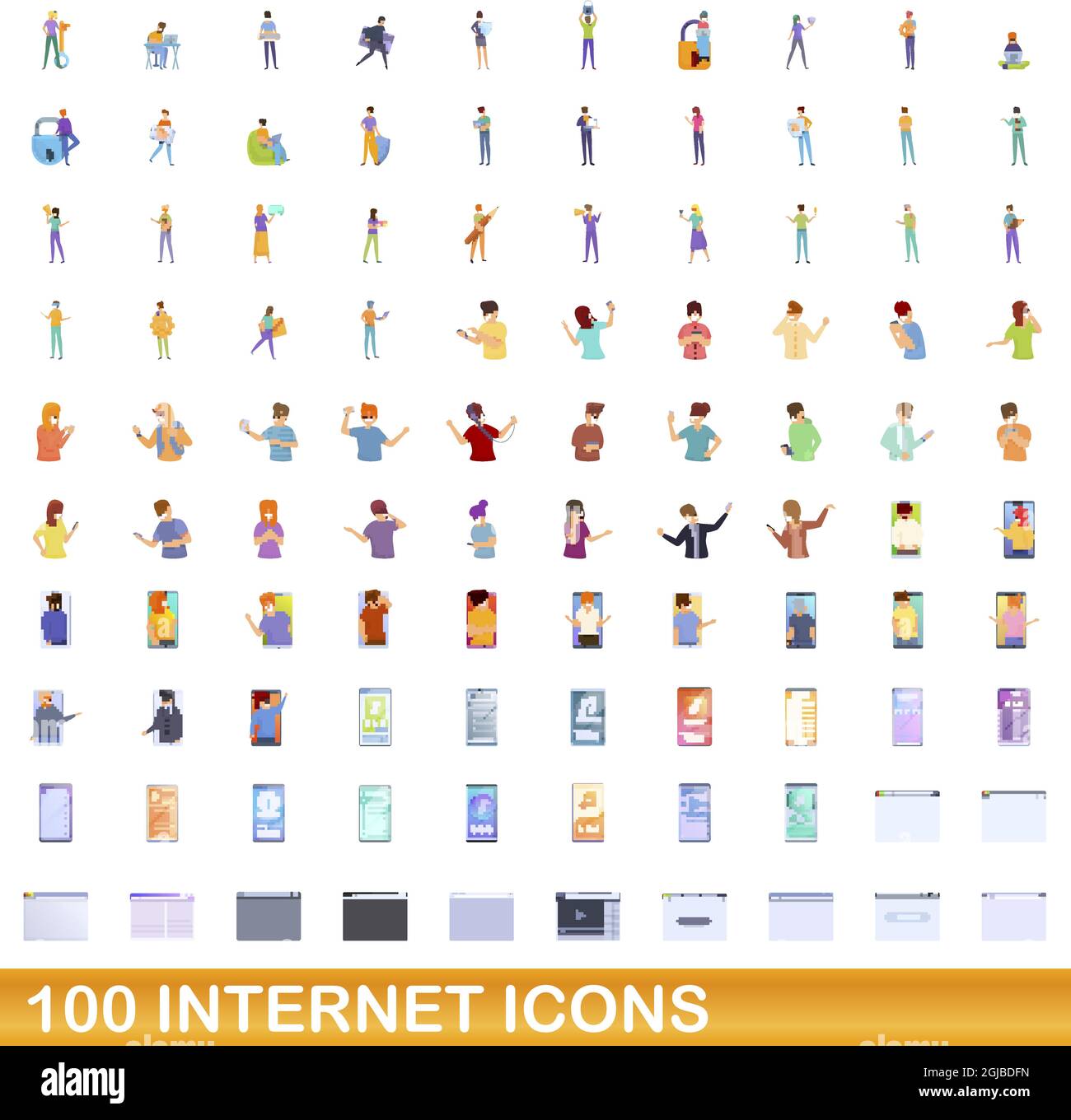 100 internet icons set. Cartoon illustration of 100 internet icons ...