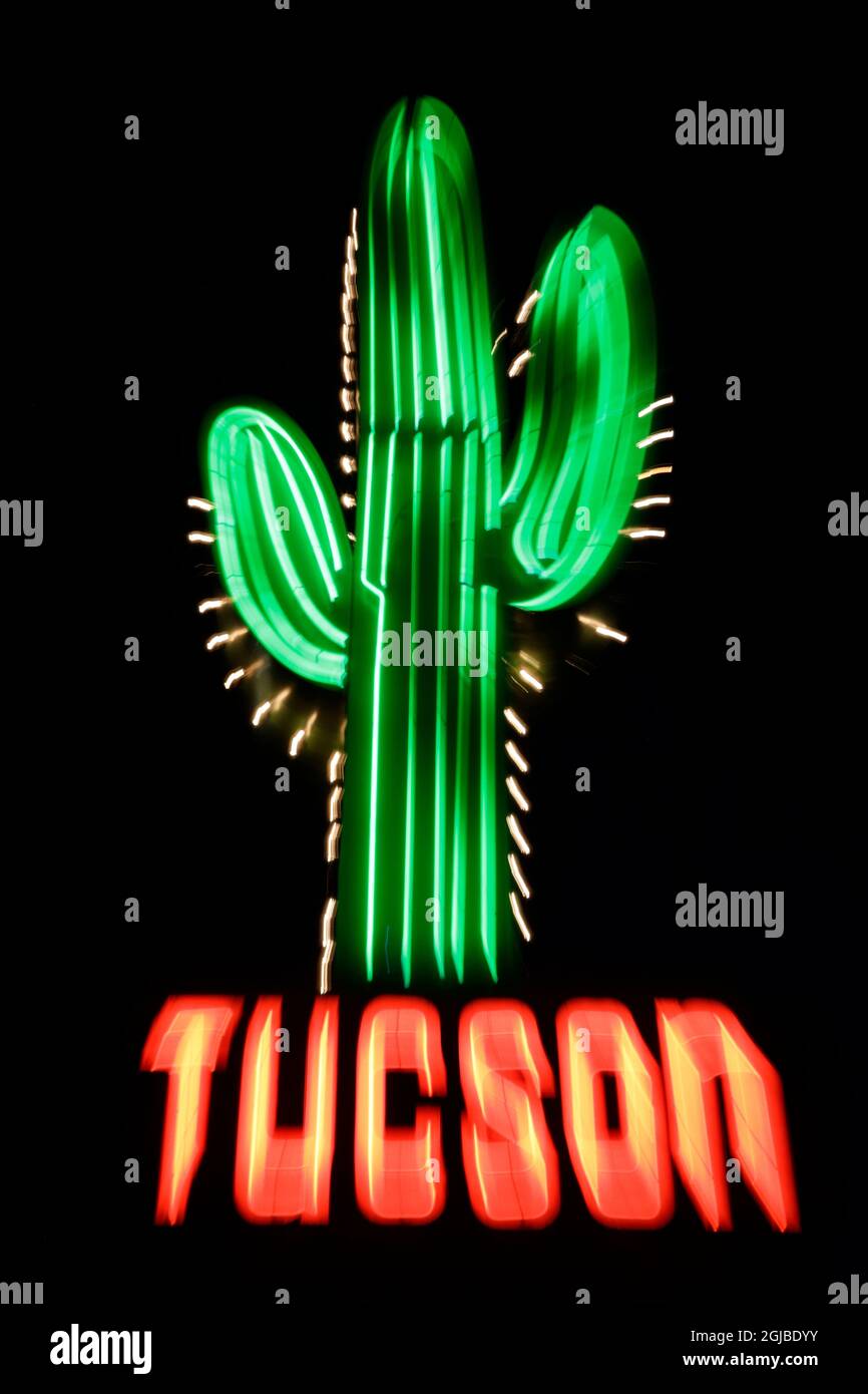 Tucson, Arizona. Old vintage neon sign with cactus and Tucson Stock ...