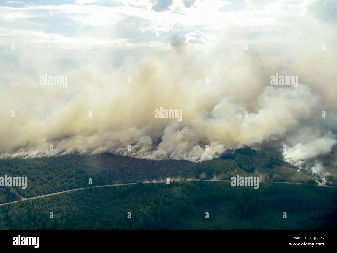 Aerial images over the fire around Ljusdal., Sweden on wednesday 18 ...