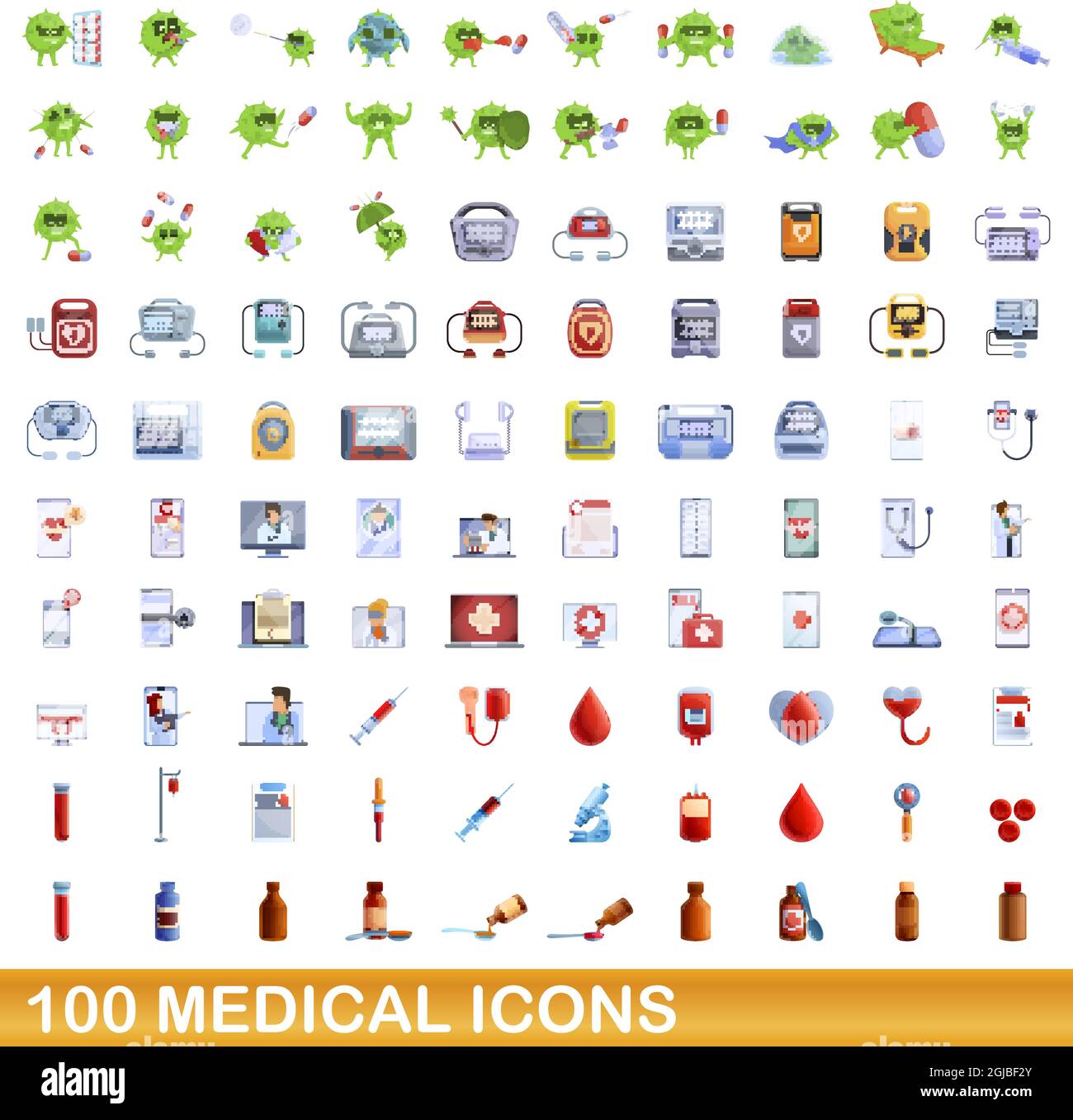 100 medical icons set. Cartoon illustration of 100 medical icons vector ...