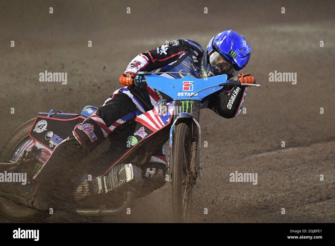 Greg Hancock of the US competes in heat 4 during the Scandinavian FIM ...