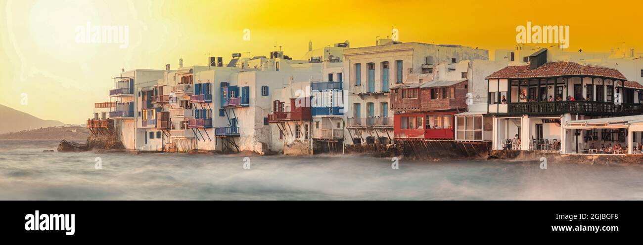 Rolling waves and sunset at the famous Mykonos neighborhood of Little ...