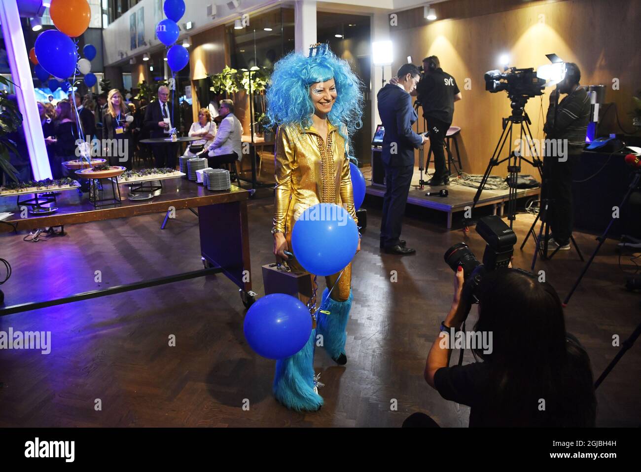 A supporter of the Moderate Party at their election party in Stockholm ...