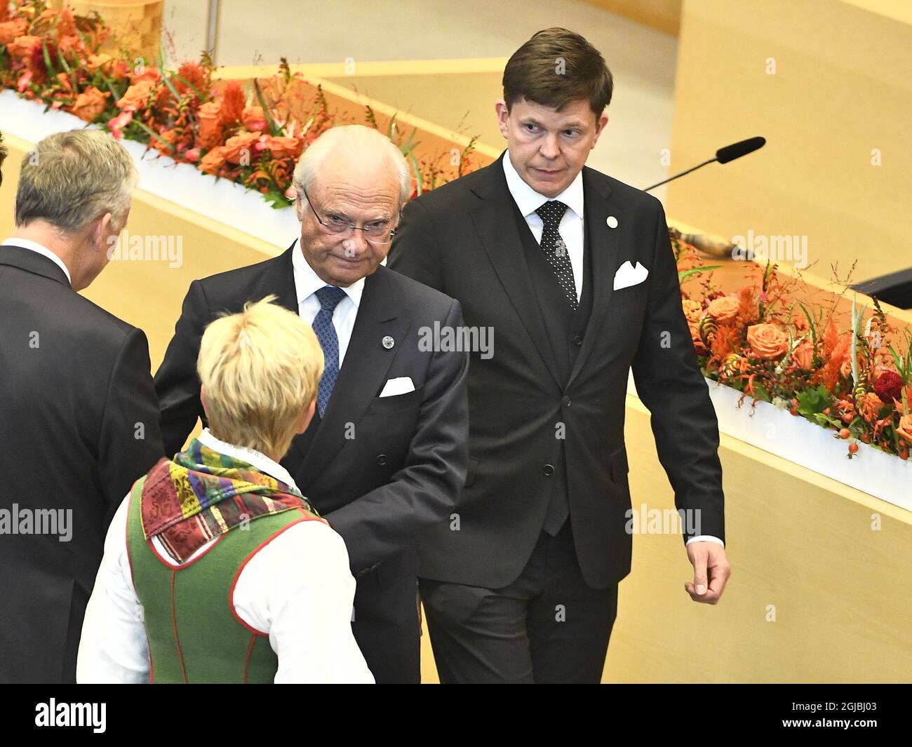 STOCKHOLM 20180925 KIng Carl Gustaf and Speaker of Parliament Anderas ...