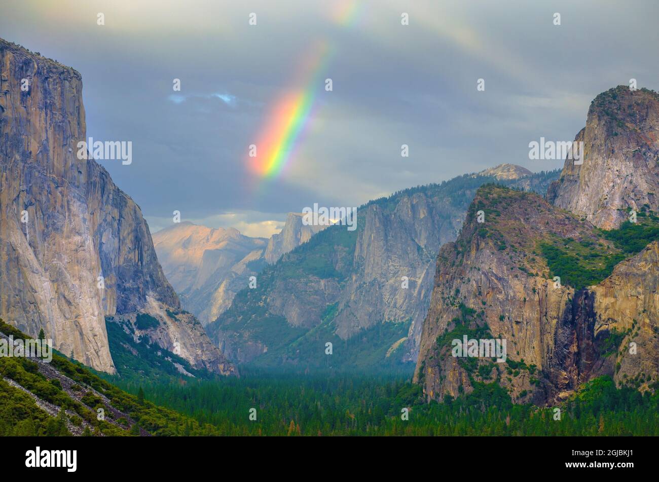 Rainbow over Valley, Yosemite National Park, California, USA Stock ...