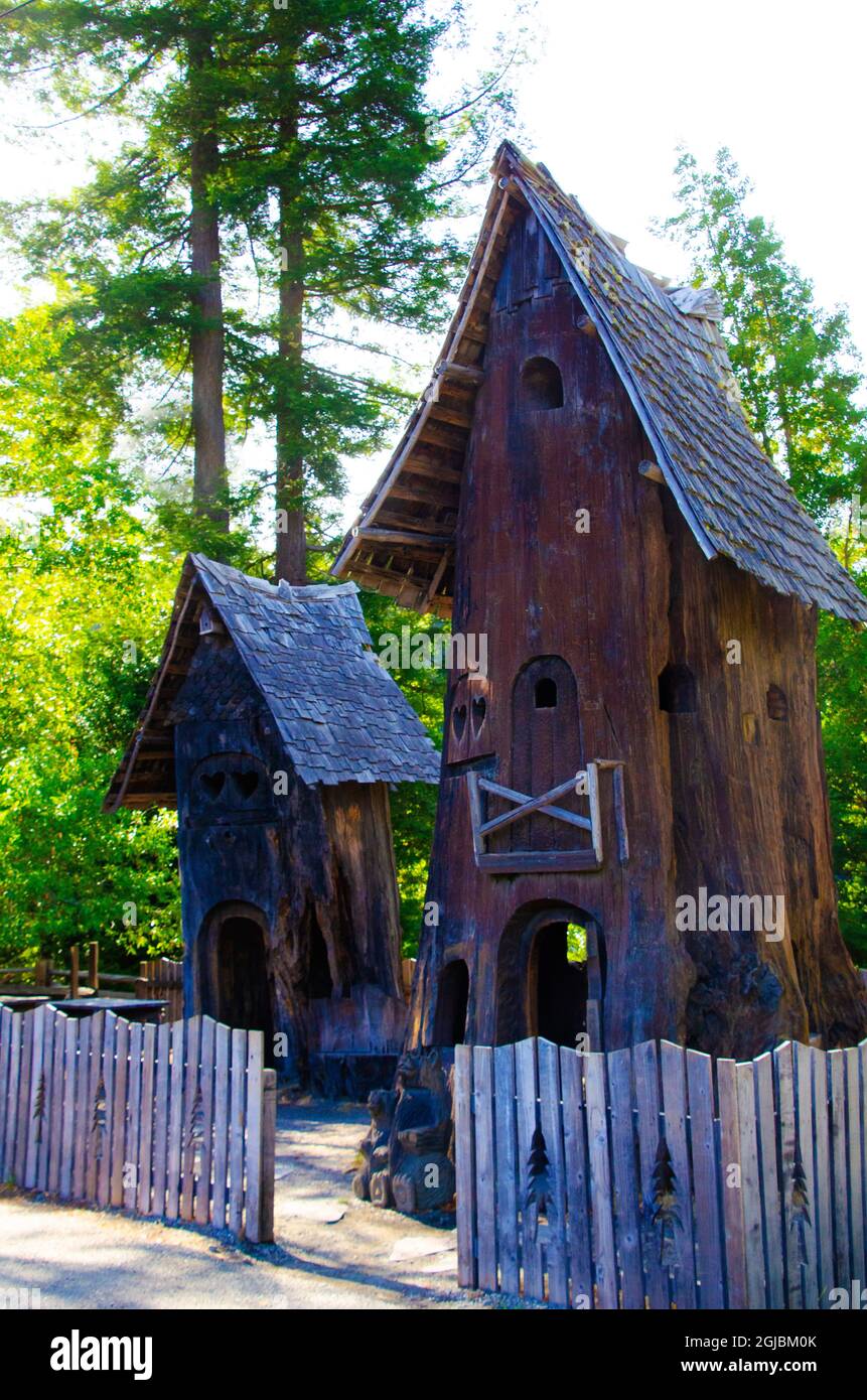 USA, California. Humboldt Redwoods State Park, redwood single log ...