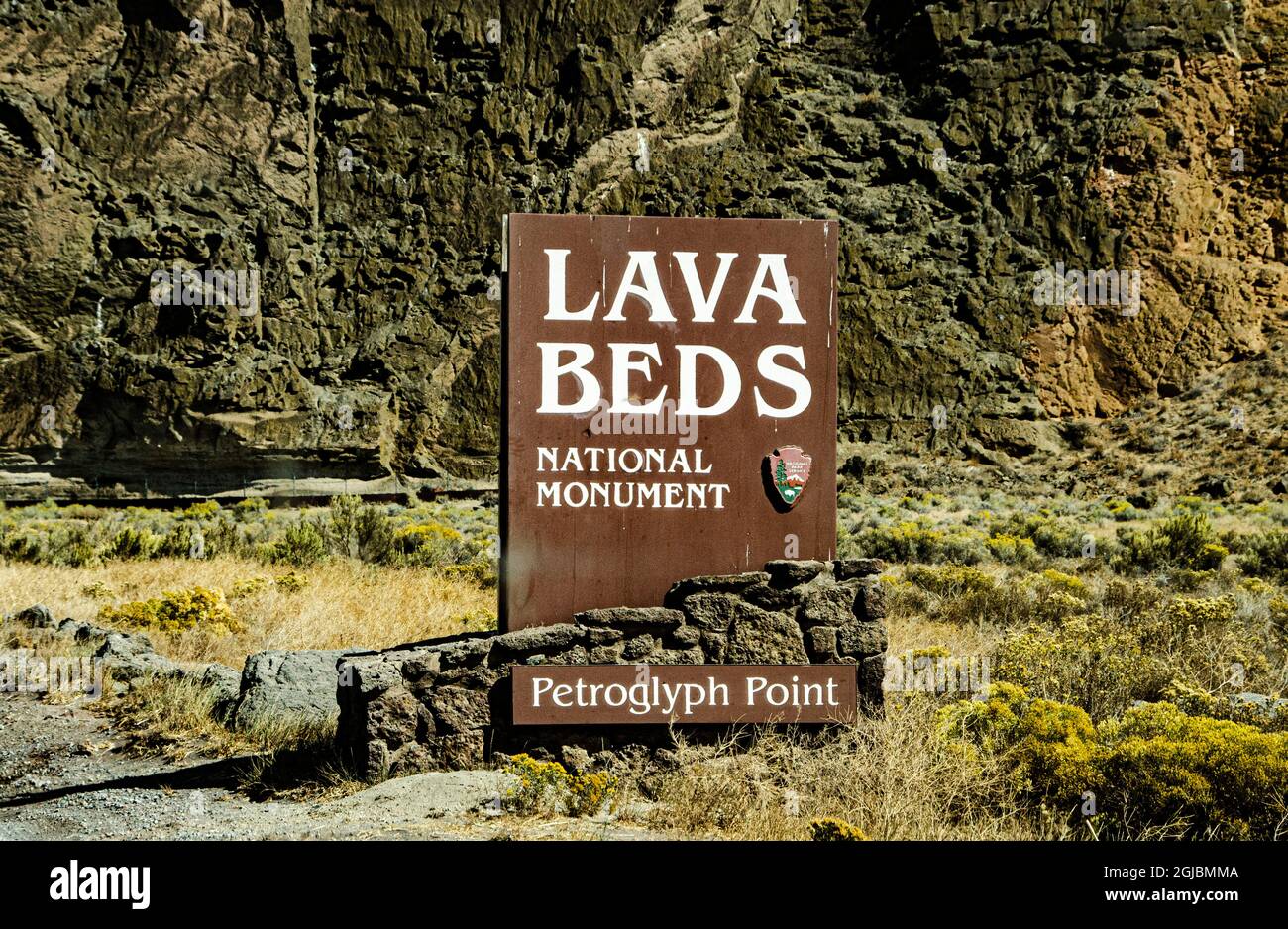 USA, California. Lava Beds National Monument sign Stock Photo - Alamy