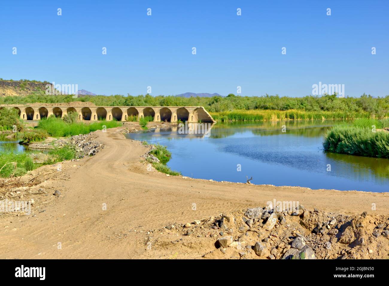 The Historic Gillespie Dam along the Gila River. Built in 1920 by a ...