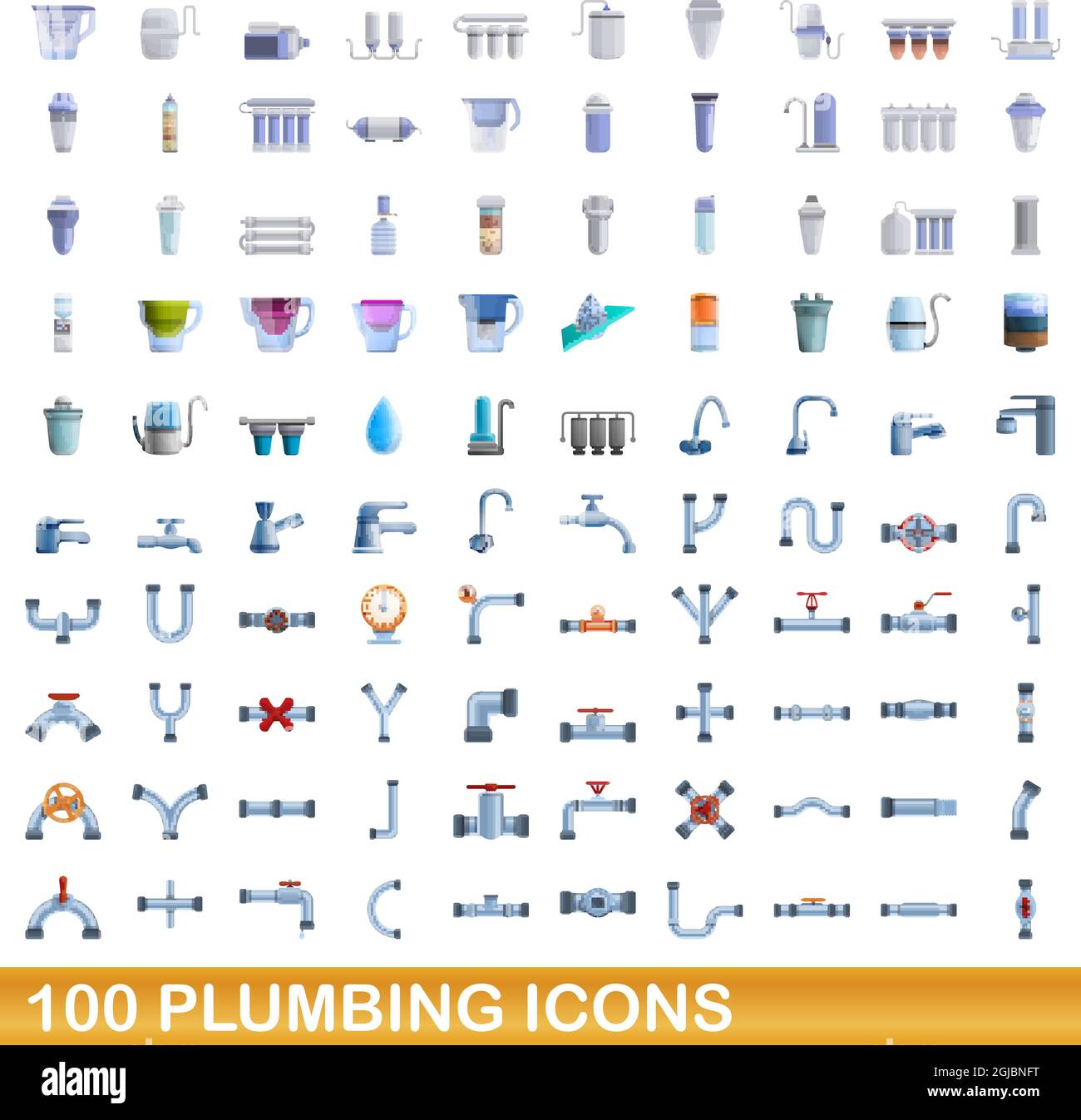 100 plumbing icons set. Cartoon illustration of 100 plumbing icons ...
