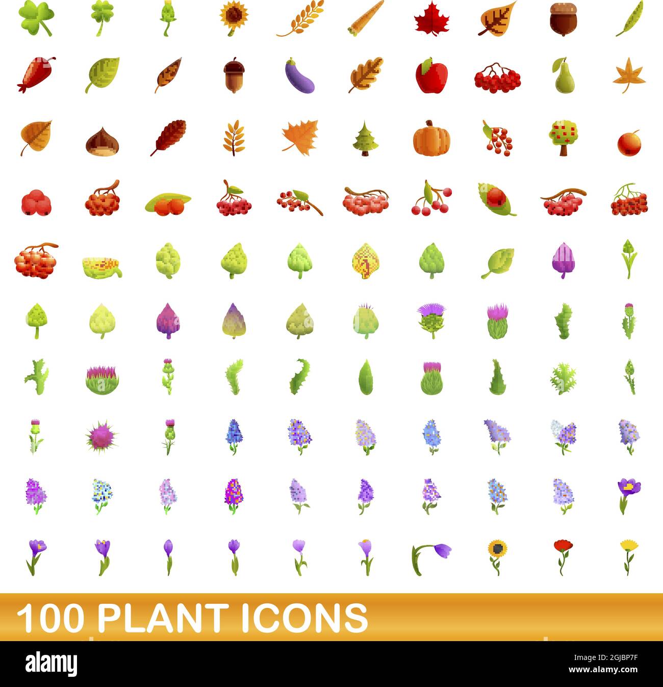 100 plant icons set. Cartoon illustration of 100 plant icons vector set ...