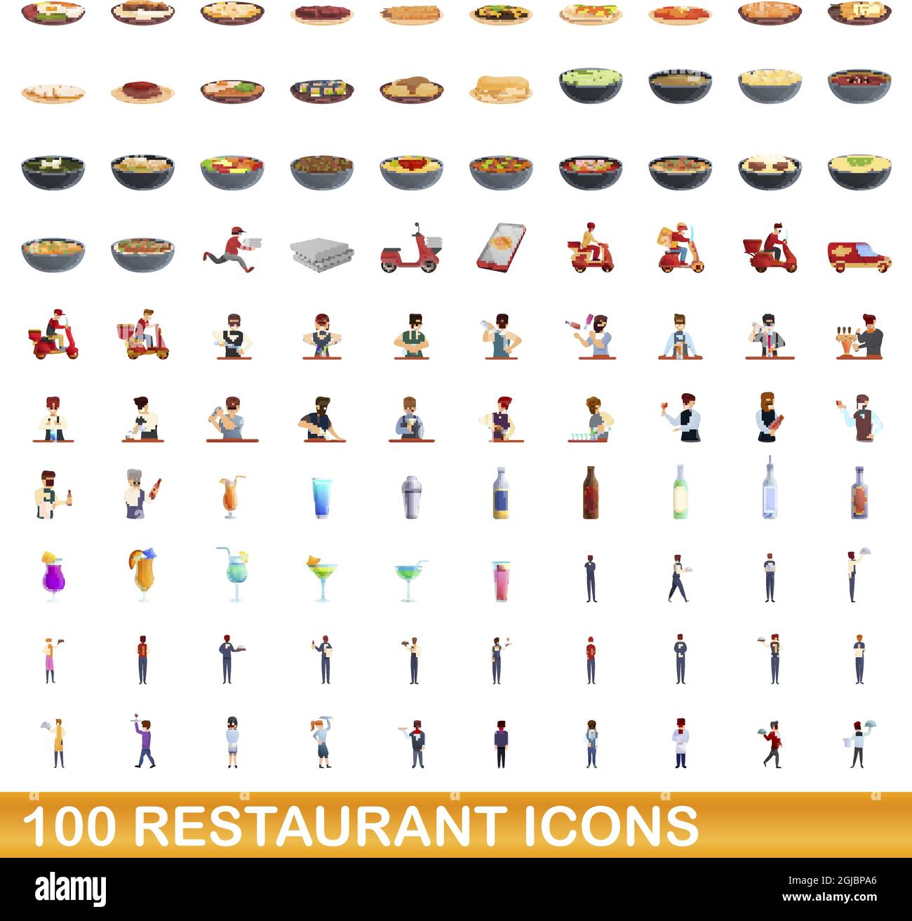 100 restaurant icons set. Cartoon illustration of 100 restaurant icons ...