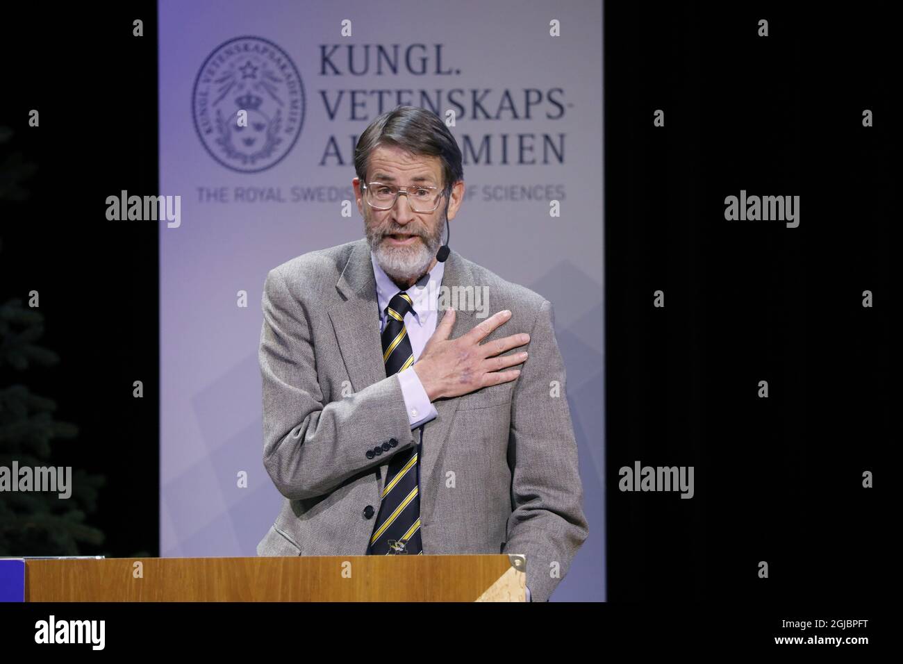 Nobel Prize in Chemistry laureate George P. Smith speaks during his ...