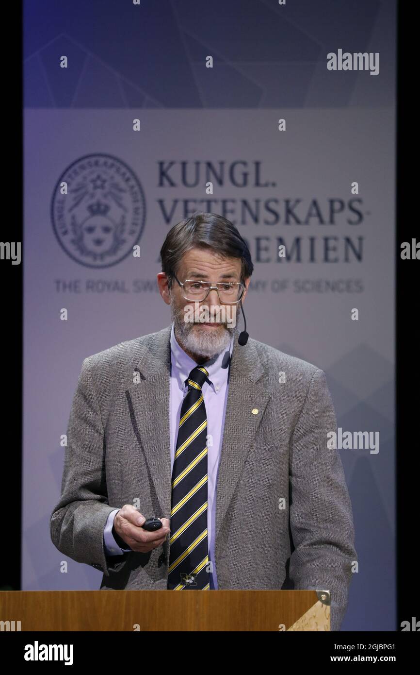 Nobel Prize in Chemistry laureate George P. Smith speaks during his ...