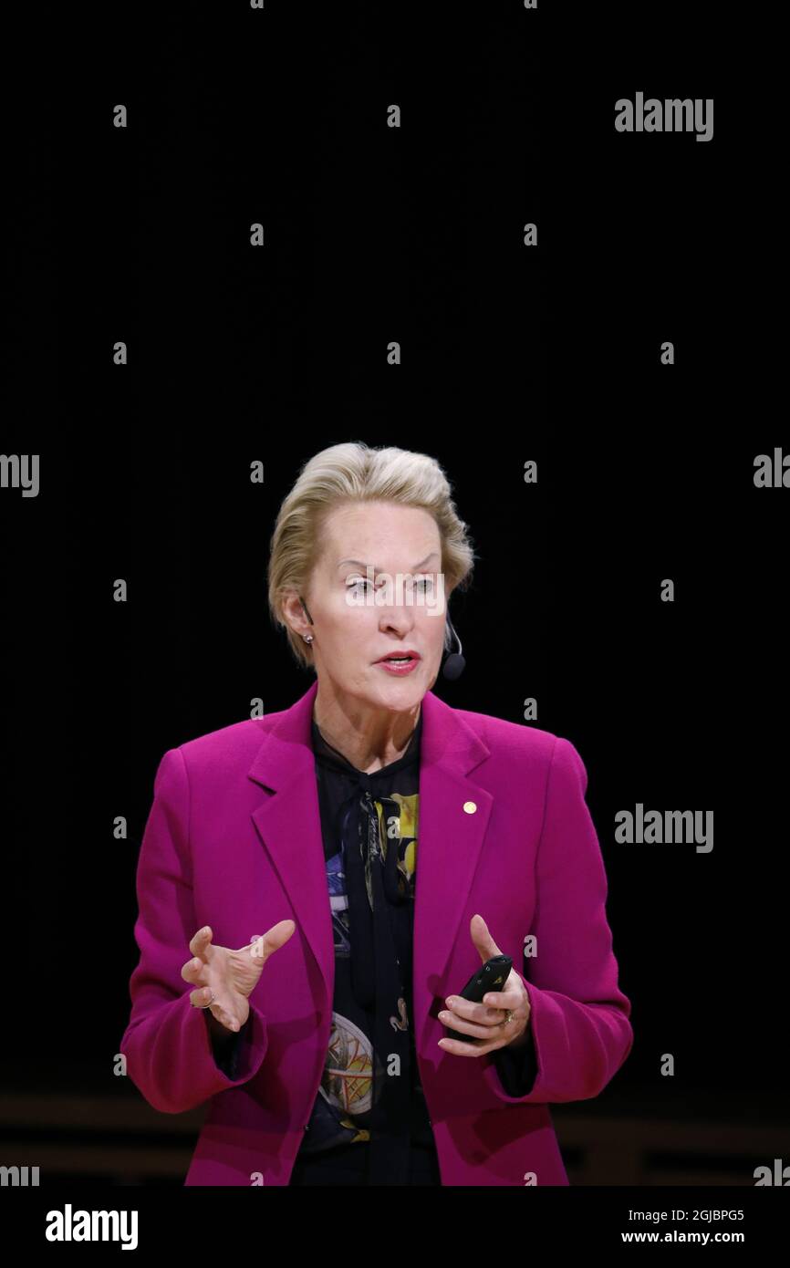 Nobel Prize in Chemistry laureate Frances H. Arnold speaks during her ...