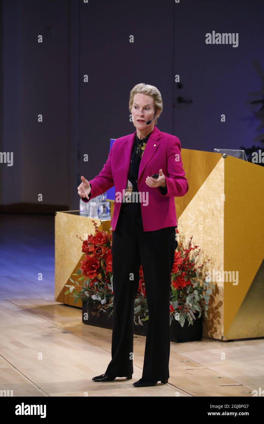 Nobel Prize in Chemistry laureate Frances H. Arnold speaks during her ...