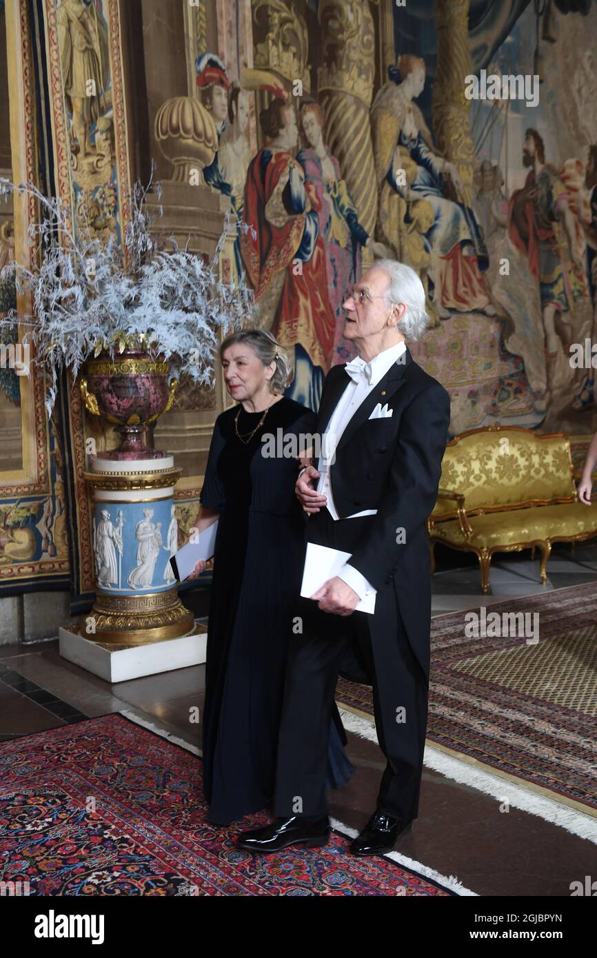 Physics laureate Gérard Mourou (R) and his wife Marcelle Mourou arrive ...
