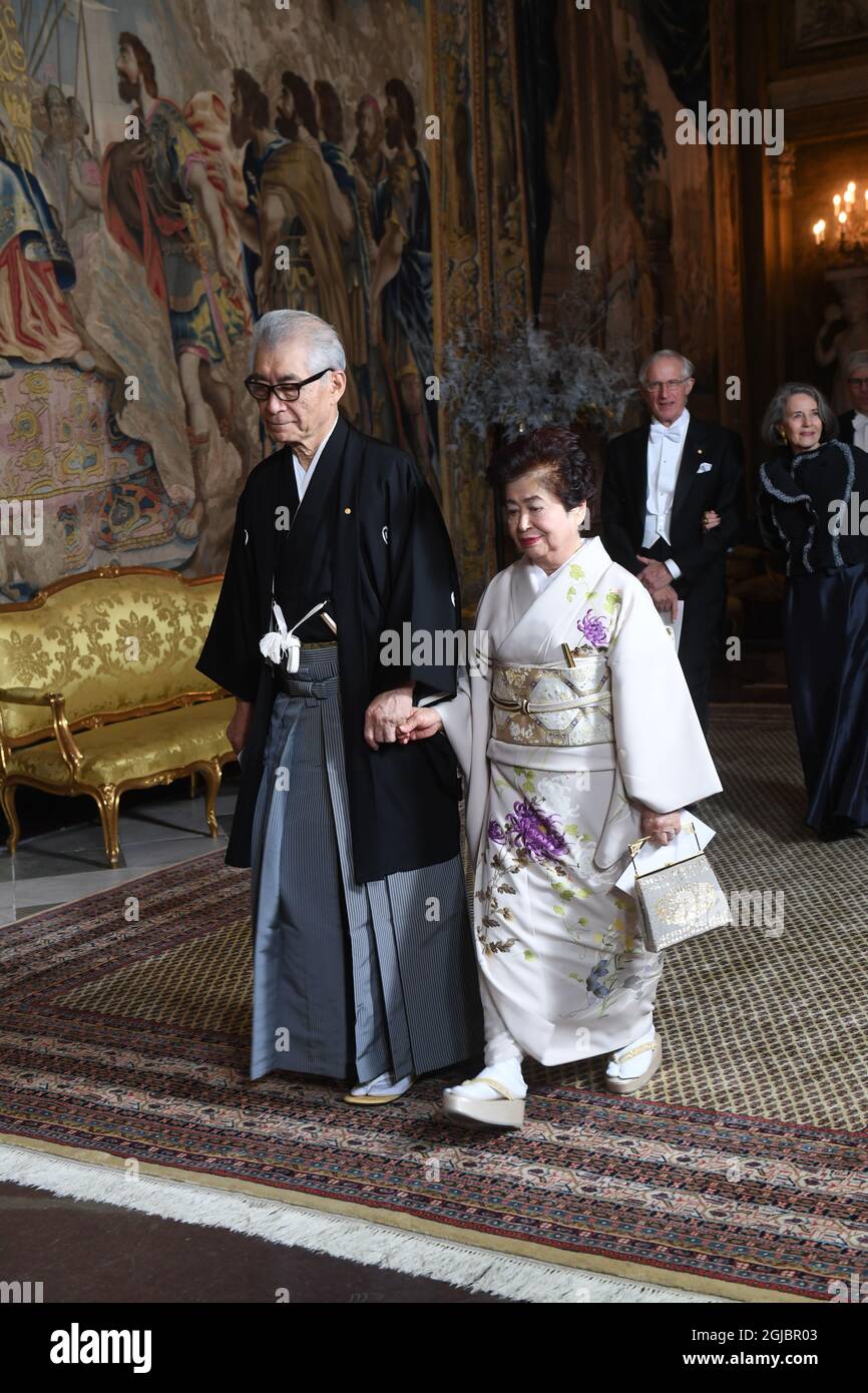 Physiology or Medicin laureate Tasuku Honjo (L) with wife Shigeko Honjo ...