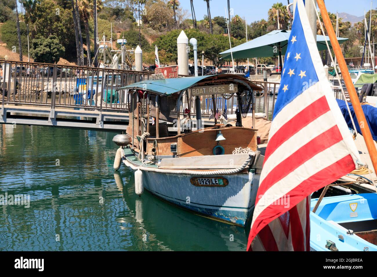 USA, California, Santa Barbara. Historic small boat by Maritime Museum ...