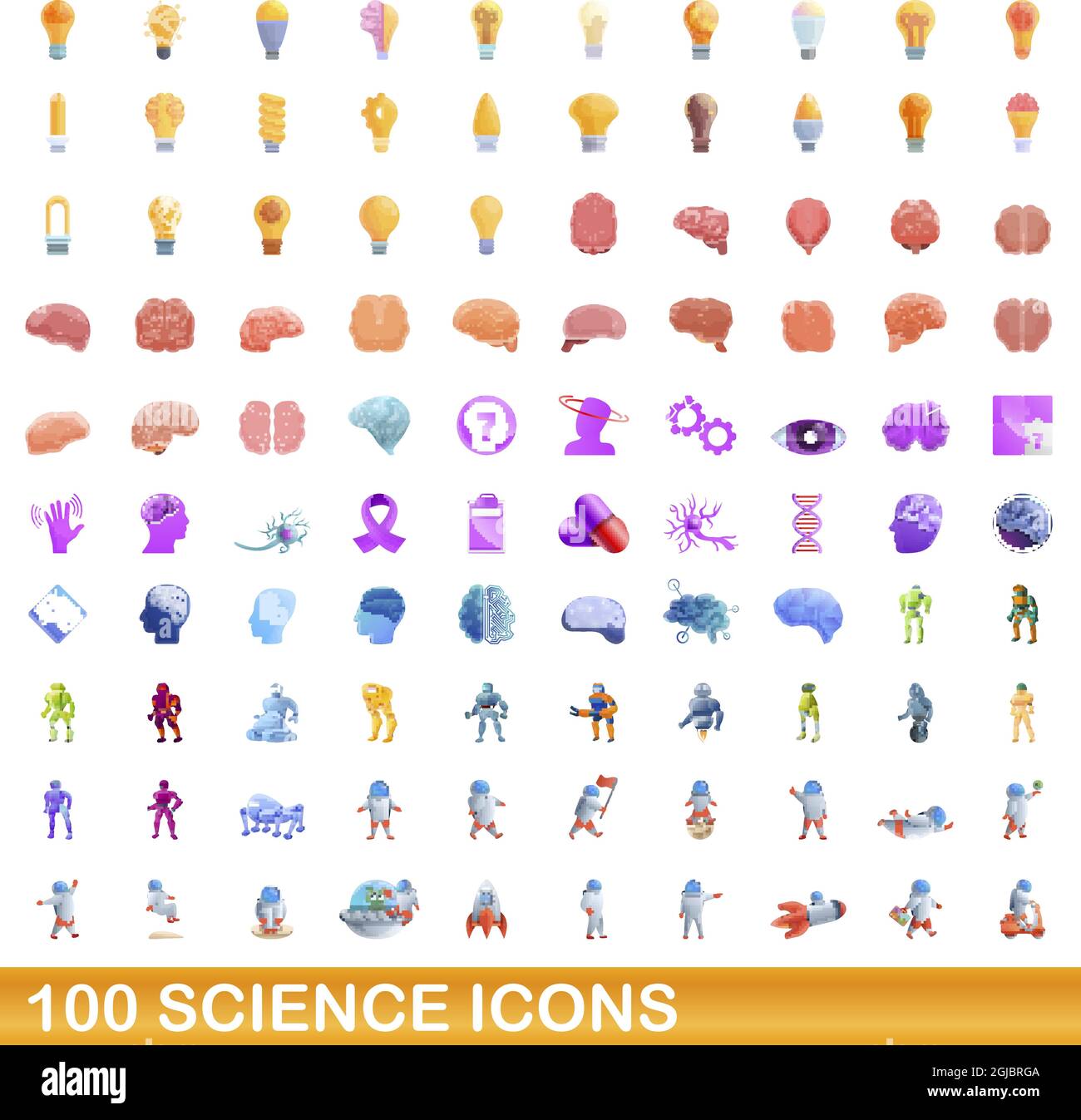 100 science icons set. Cartoon illustration of 100 science icons vector ...