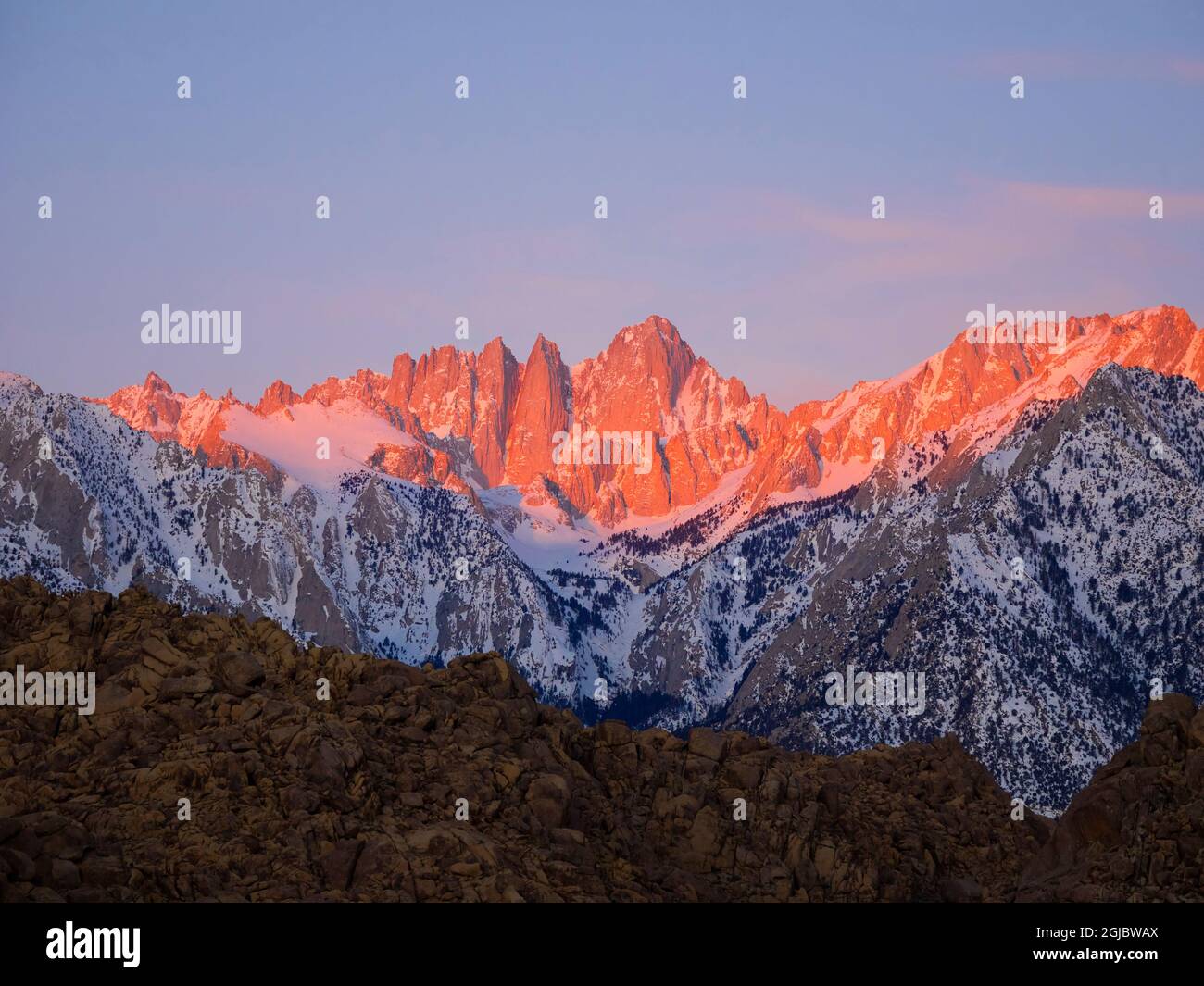 USA, California, Lone Pine. Alabama Hills with the eastern Sierra ...