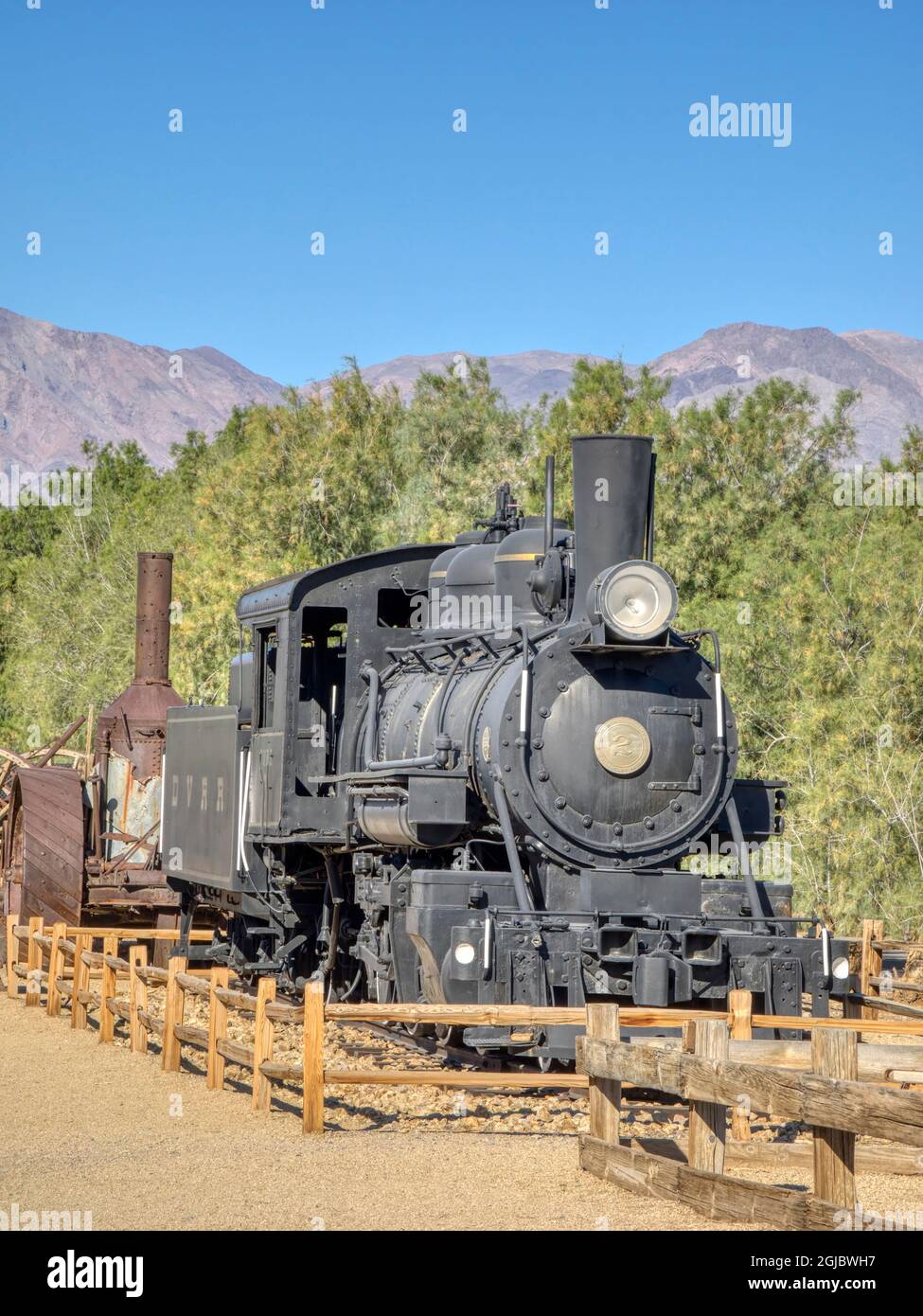 USA, California. Death Valley National Park, The Borax Museum, Baldwin 2-8-0 steam locomotive ...
