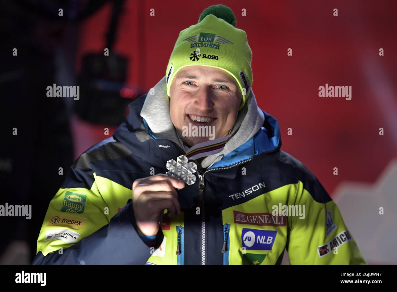 Stefan Hadalin of Slovenia pose with his silver medal after the men's ...