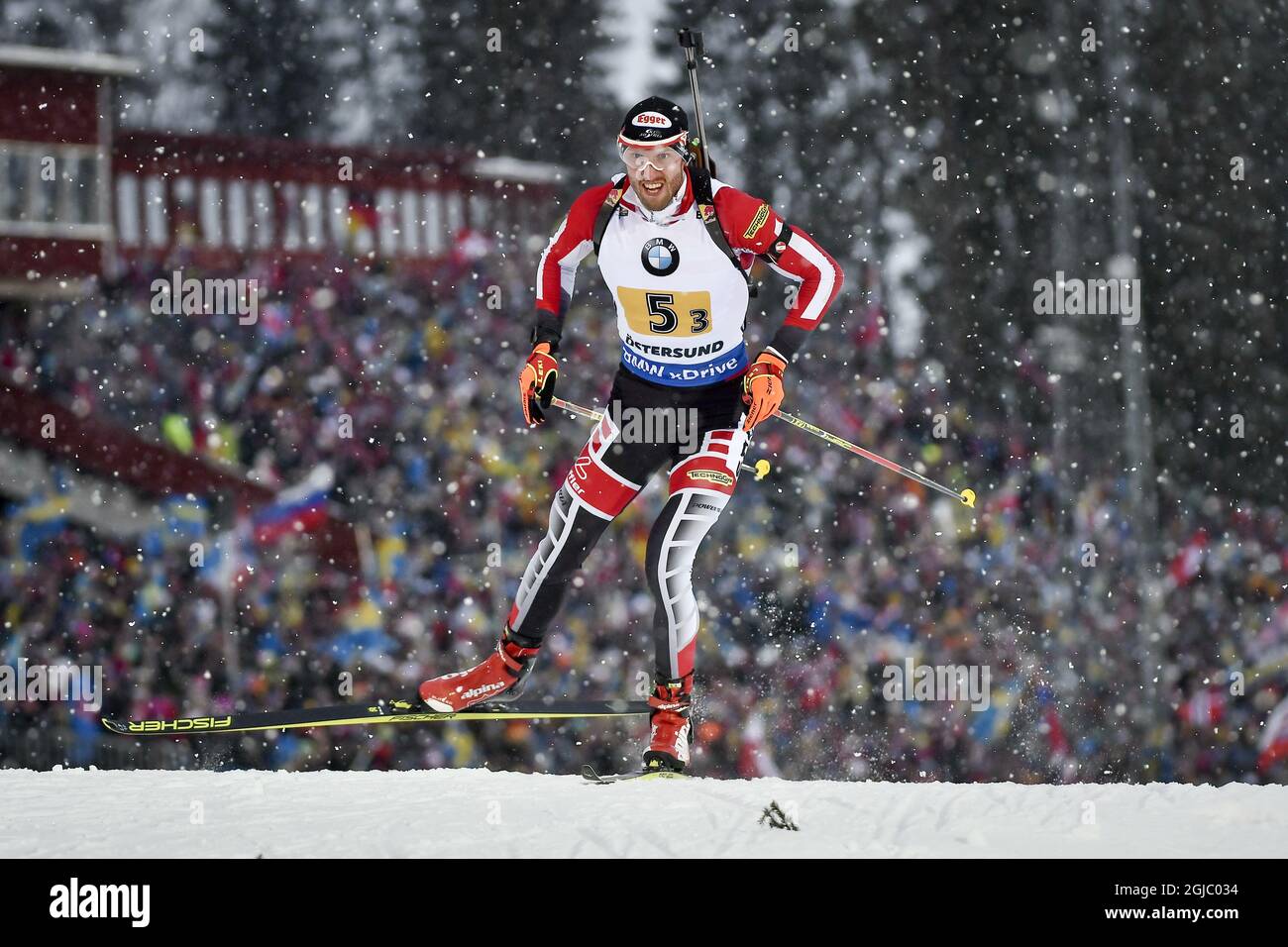 Dominik Landertinger of Austria competes during the men's 4x7,5 km ...