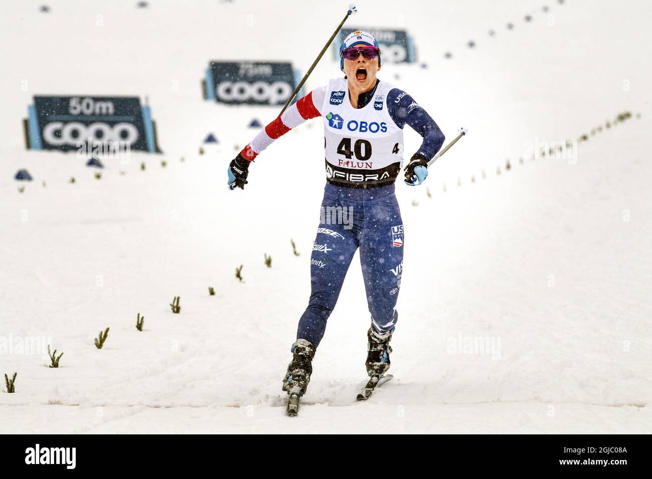 FALUN 2019-03-17 Jessica Diggins US crossing the finish line to take ...