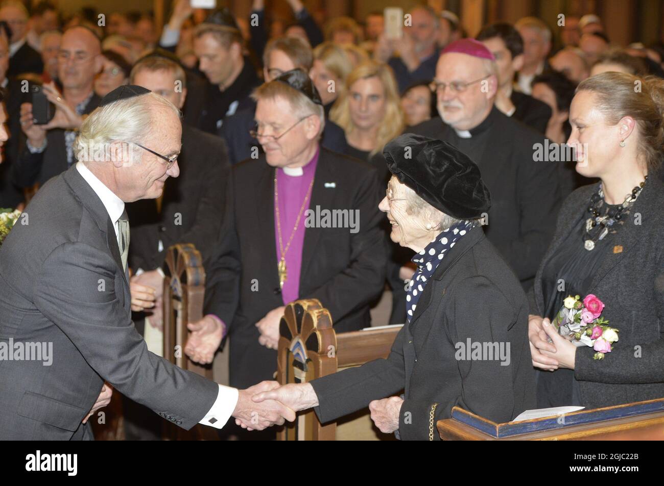 STOCKHOLM 2015-01-27 King Carl Gustaf is greeted by Nina Lagergren ...