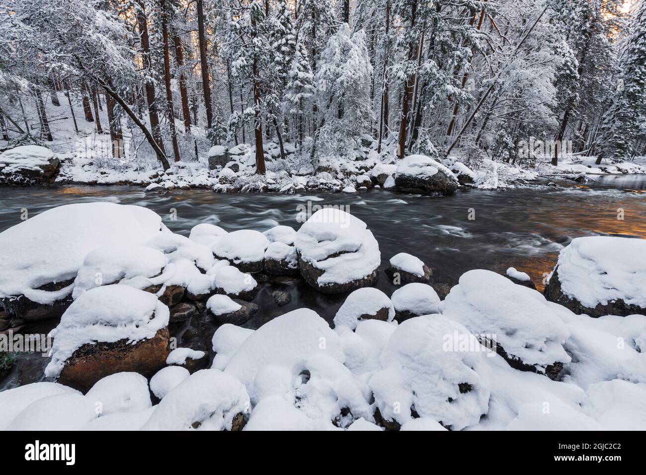The Merced River in winter, Yosemite National Park, California, USA ...