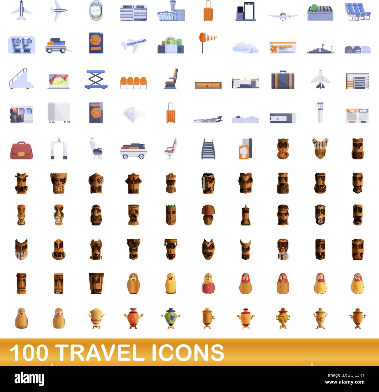 100 travel icons set. Cartoon illustration of 100 travel icons vector ...