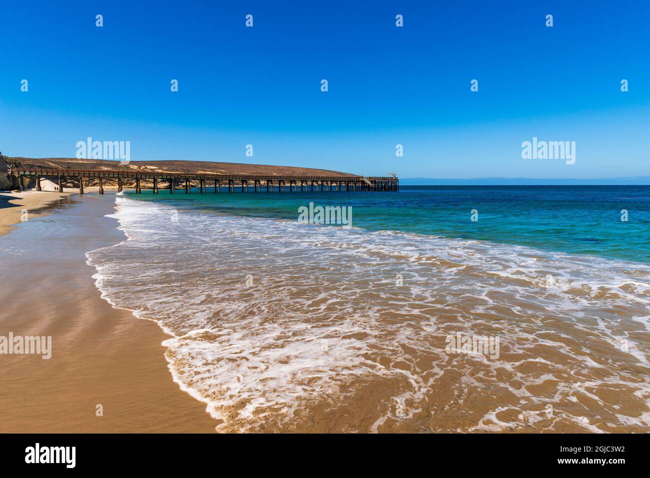 The beach and pier at Beechers Bay, Santa Rosa Island, Channel Islands ...
