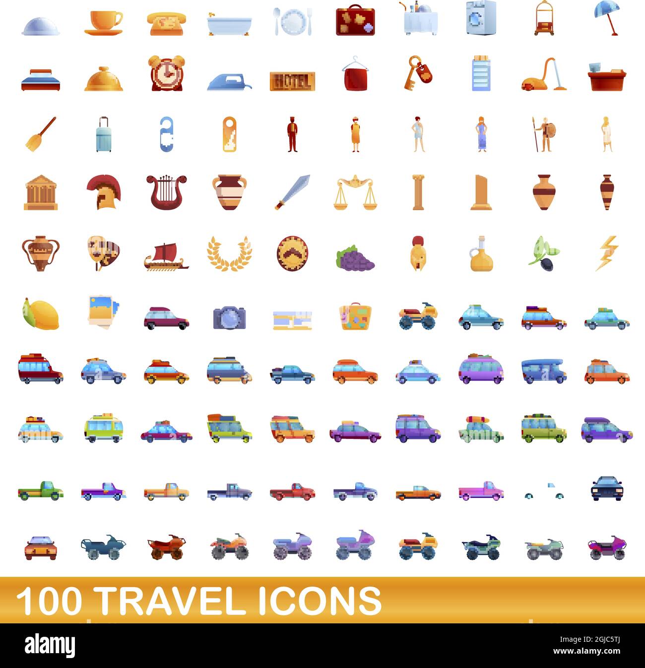 100 travel icons set. Cartoon illustration of 100 travel icons vector ...
