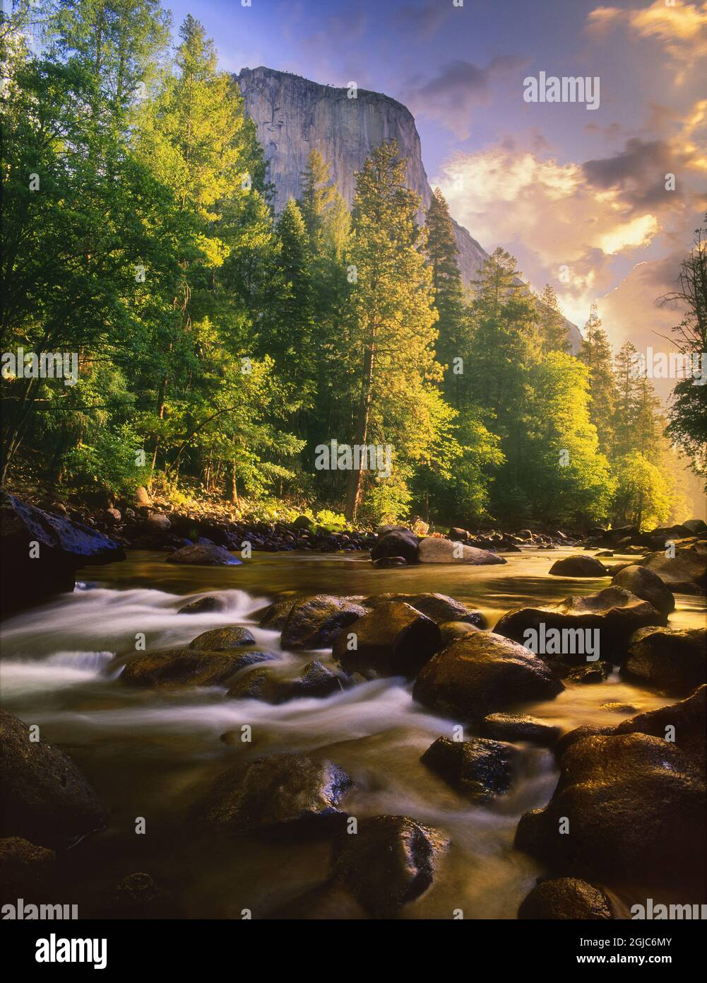 Merced River flows through Yosemite National Park in California Stock ...