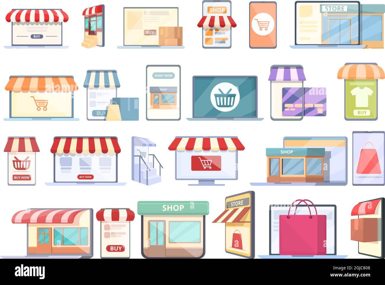 Online store icons set cartoon vector. Money shop. Retail sale Stock ...